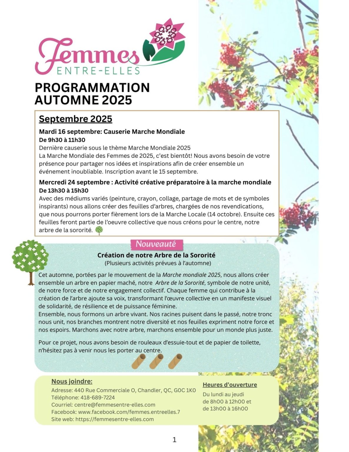Programmation automne 2025 - Femmes entre-elles